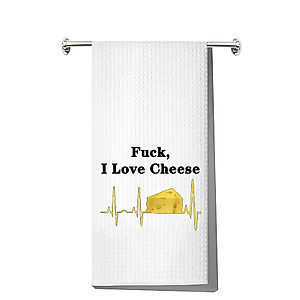 LEVLO Funny Cheese Kitchen Towel Cheese Lover Gift I Love Cheese Tea Towels Housewarming Gift Waffle Weave Kitchen Decor Dish Towels with Sayings (I Love Cheese)