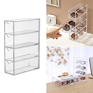 BYNNIX Transparent Dustproof Sunglasses Storage Box With 4 Layer Acrylic Drawers Eyewear Organizer Container Holder Eyewear Accessories Holder