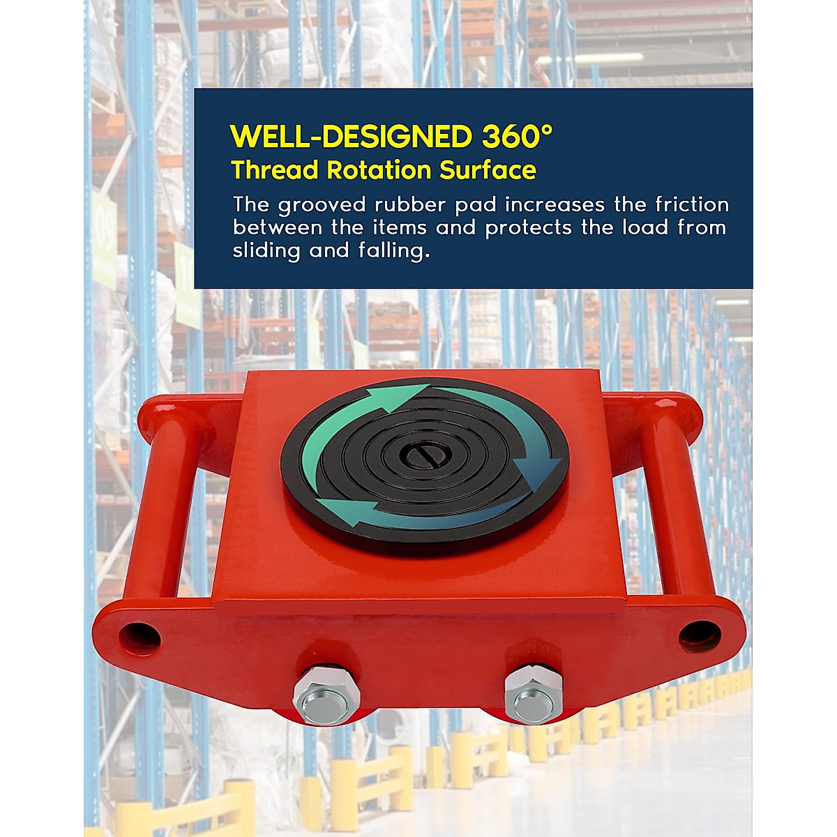 FAHKNS Machinery Moving Skate Heavy Duty Machinery Skates Cargo Mover 6T Machine Skates with 360° Rotation Cap 4 PU Rollers for Heavy Duty Industrial Moving Equipment(Red)