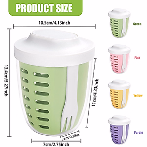 MdakeGo 20oz Fruit Salad Storage Cup with Lids and Fork, Reusable Plastic Fruit Storage Containers for fridge with Drain Baskets, BPA-Free & Leak-Proof, Keep Fruits, Vegetables Fresh Longer (Green)