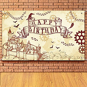 Wizard Birthday Party Supplies Wizard Backdrop Banners, 6 x 3.6 ft Happy Birthday Party Supplies Wizard Birthday Party Backdrop for Boys Girls Birthday Decoration, Indoors and Outdoors