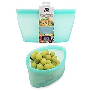 Reusable Silicone Food Storage Bags (Large 32oz = 1 Quart). These Zip Top Reusable Silicone Containers Make Great Freezer, and Oven Bags and Can Handle Extreme Temperatures. Airtight Zip Seal.