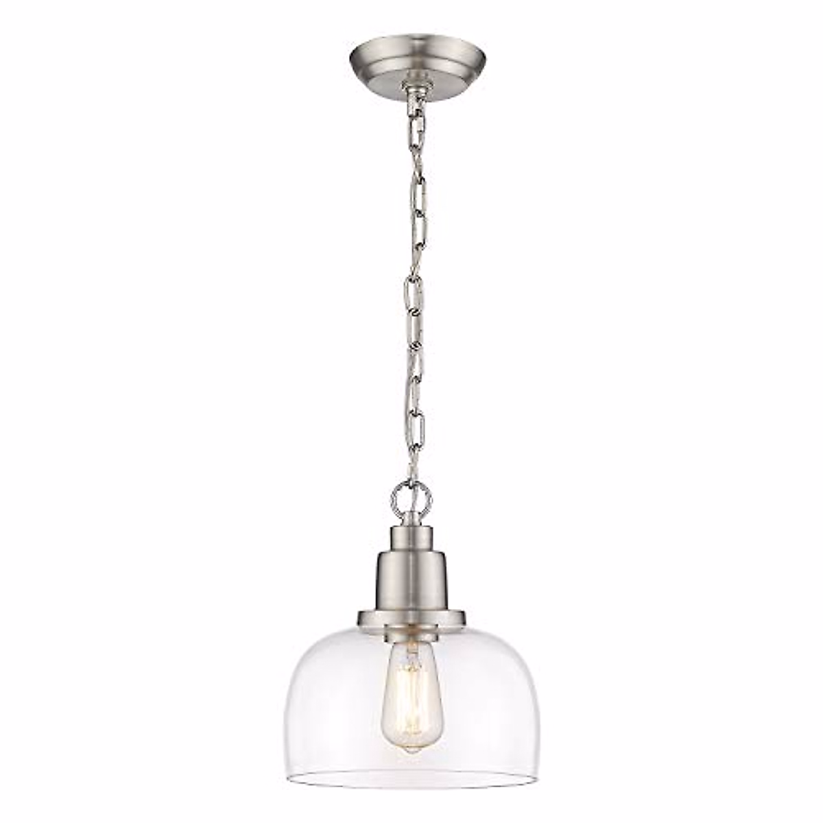 EAPUDUN Modern Farmhouse Pendant Light, 1-Light Industrial Hanging Light Fixture 9.3-inch, Brushed Nickel Finish with Clear Glass Shade, PDA1127-BNK