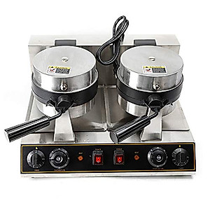 GUANG Commercial Waffle Maker, 2600W Double Head Stainless Steel Waffle Rotating Maker Machine Non-stick Round Waffle Cake Baker Pan