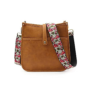 Crossbody Bags for Women, Vegan Leather Crossbody Shoulder Bag Guitar Strap Purse Hobo Handbags (Brown)