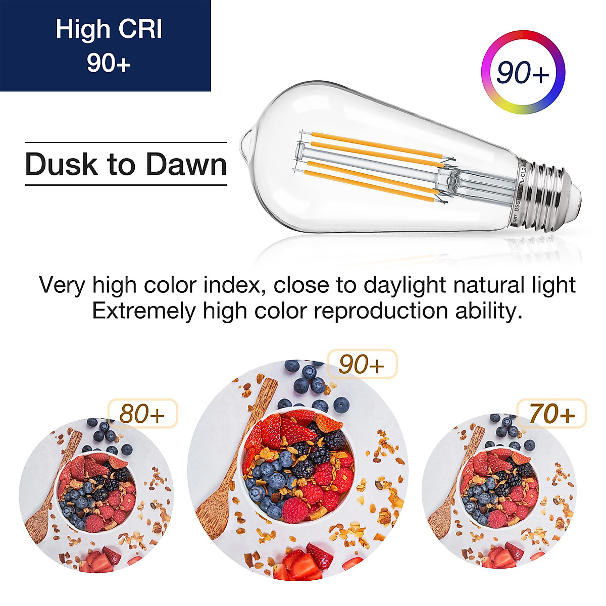 FLSNT Dusk to Dawn Outdoor Sensor ST19 LED Light Bulb, 7W (60W Eqv.), 800LM,Vintage Filament E26 Base, Auto On/Off Photocell Automatic for Energy-Efficient Outdoor Lighting, 2700K Soft White, 4 Pack