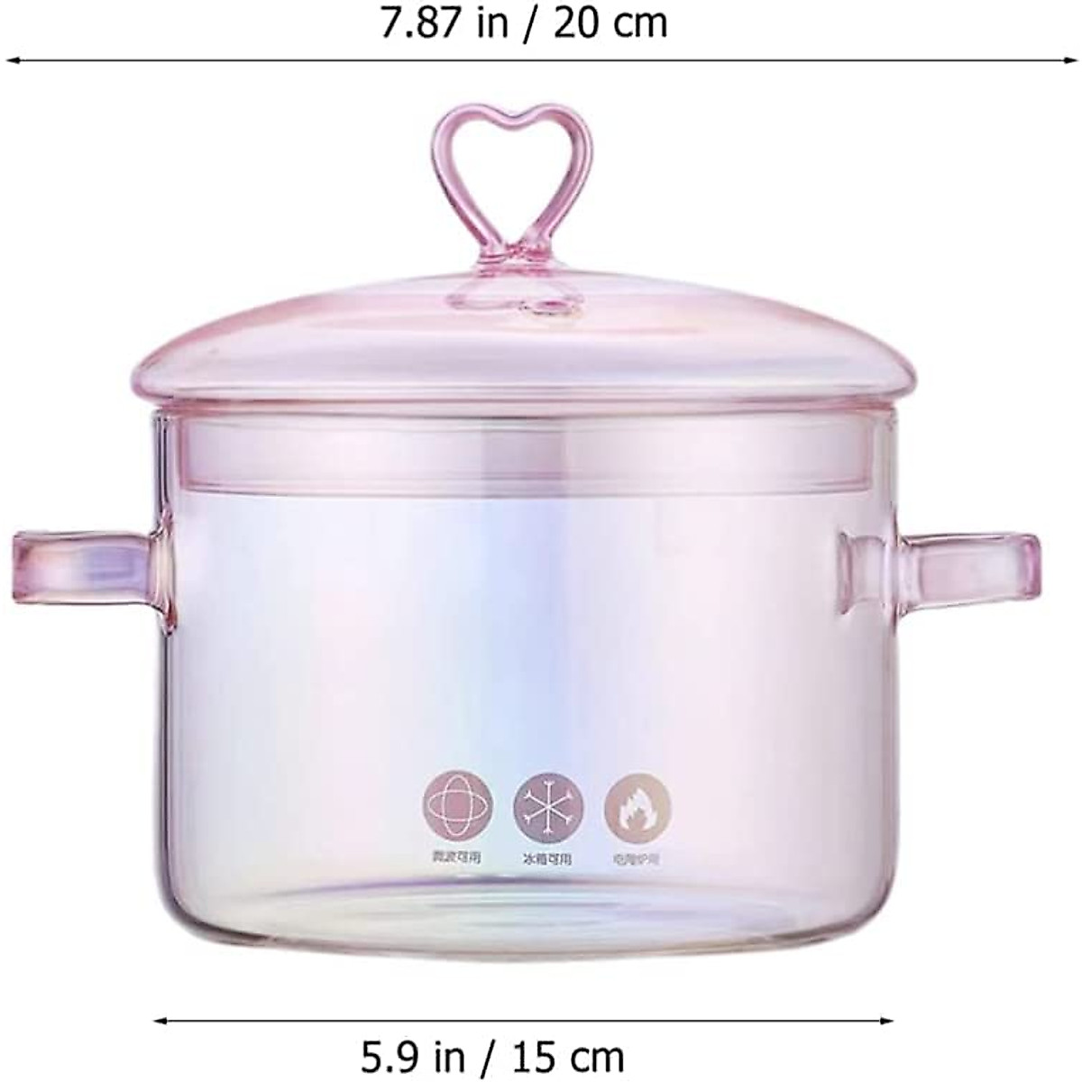 Glass Saucepan with Cover Clear Cooking Pot Stovetop Stew Pot with Lid Handmade Glass Casserole Double-Handle Cookware for Pasta Noodle Soup Milk Pink