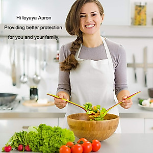 Hi loyaya 2 Pack White Apron and Chef hat, Cooking Kitchen Bib Aprons for Women Men Chef with Pockets for BBQ Grilling Baking (2, White)