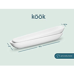 Kook Olive Boat Tray, Ceramic Serving Dish, Narrow Canoe for Charcuterie Board, Cheeses and Appetizers, Dishwasher Safe, 12”, Set of 2, White