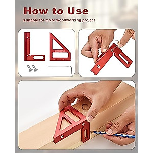 BOXmime Imperial 3D Multi-Angle Measuring Ruler,45/90 Degree Aluminum Alloy Woodworking Square Protractor, Miter Triangle Ruler High Precision Layout Measuring Tool