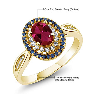 Gem Stone King 18K Yellow Gold Plated Silver 7X5MM Oval Gemstone Birthstone Double Halo Wedding Engagement Anniversary Promise Ring For Women | Available In Size 5, 6, 7, 8, 9
