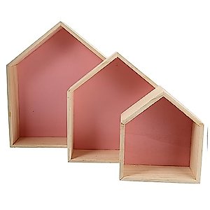 HOMOCONO 3pcs Pentagonal Wall-Mounted Household Storage Decorative Floating Shelves Rustic Shelves Hanging Pot Rack Greenery Decor Hanging Storage Organizer Pine Wood Pink