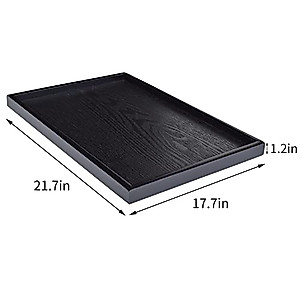 22 x 18 Inches Extra Large Solid Wood Serving Tray Tea Coffee Table Tray Snack Food Meals Serving Plate Kitchen Party Bar Server Breakfast Tray with Raised Edges Black Ottoman Tray Rectangle