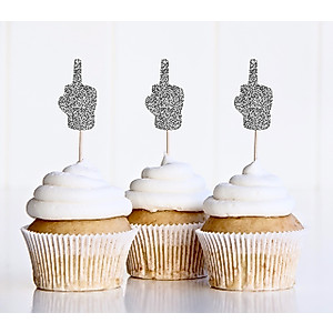 12 x Silver Middle finger Cupcake topper, Divorce Party cake decorations