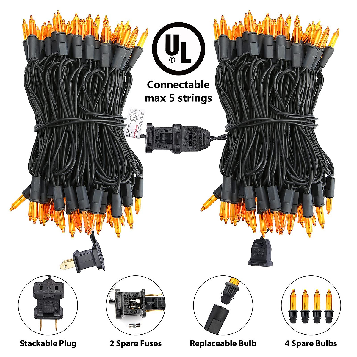 Toodour Orange Lights Halloween Lights, 33ft 100-ct Incandescent Halloween String Light, UL Certified Connectable Mini Bulbs Halloween Orange Fairy Light for Home, Garden, Halloween Party Decor