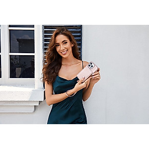 ZVE for iPhone 14 Pro Max Wallet Case Crossbody, Card Holder Zipper Phone Case for Women, Purse Cover with RFID Blocking Wrist Strap for iPhone 14 Pro Max, 6.7 inch, 2022- Rose Gold