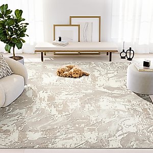 Abani Terra Cream 6' x 9' Area Rug for Living Room, Bedroom - Abstract Wavy Pattern - Durable & Easy to Clean