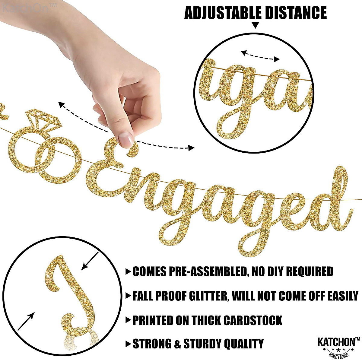 KatchOn, Glitter Gold Just Engaged Banner - 10 Feet, No DIY | Engagement Banner for Just Engaged Decorations | Engagement Party Decorations | Just Engaged Sign | Engagement Decorations