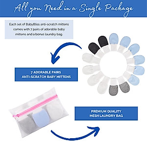 Anti-Scratch Mittens for Babies 0-3 Months - Pack of 7 Newborn Mitts - No Scratch Gloves for Boys - Cotton Gloves For Infants with Laundry Bag