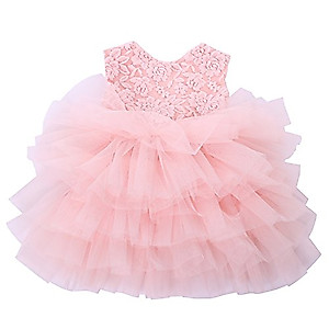 Cilucu Baby Girls Dress Toddler Kids Party Dress Tutu Pageant Lace Dresses Gown for Flower Girl Baby Birthday Pink Peach 6 Months-12 Months
