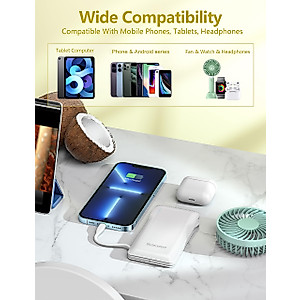 Metecsmart 10000mAh Portable Phone Charger with Built-in 2 Cables, Small Slim Mini Power Bank Fast Charging, USB-C In/Output External Battery Pack, Travel Essentials Compatible with Android/IOS Phones