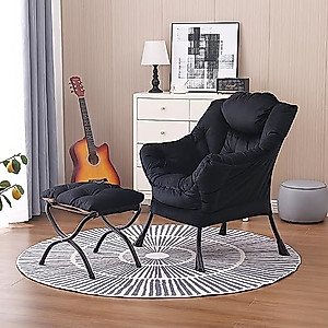 Givjoy Lazy Chair and Ottoman, Large Accent Lounge Chair with Armrests and a Side Pocket, Modern Leisure Upholstered Sofa Reading Armchair with Footrest for Bedroom, Living Room, Dorm Rooms, Office
