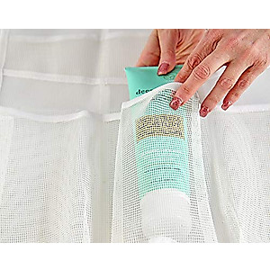 Home-X Hanging Mesh Shower Organizer, Bathroom Shower Organizer for Essentials, Shower Storage Pockets for Shampoo, Conditioner, Soap, and More, 17 ¼" L x 15 ¾" W, White