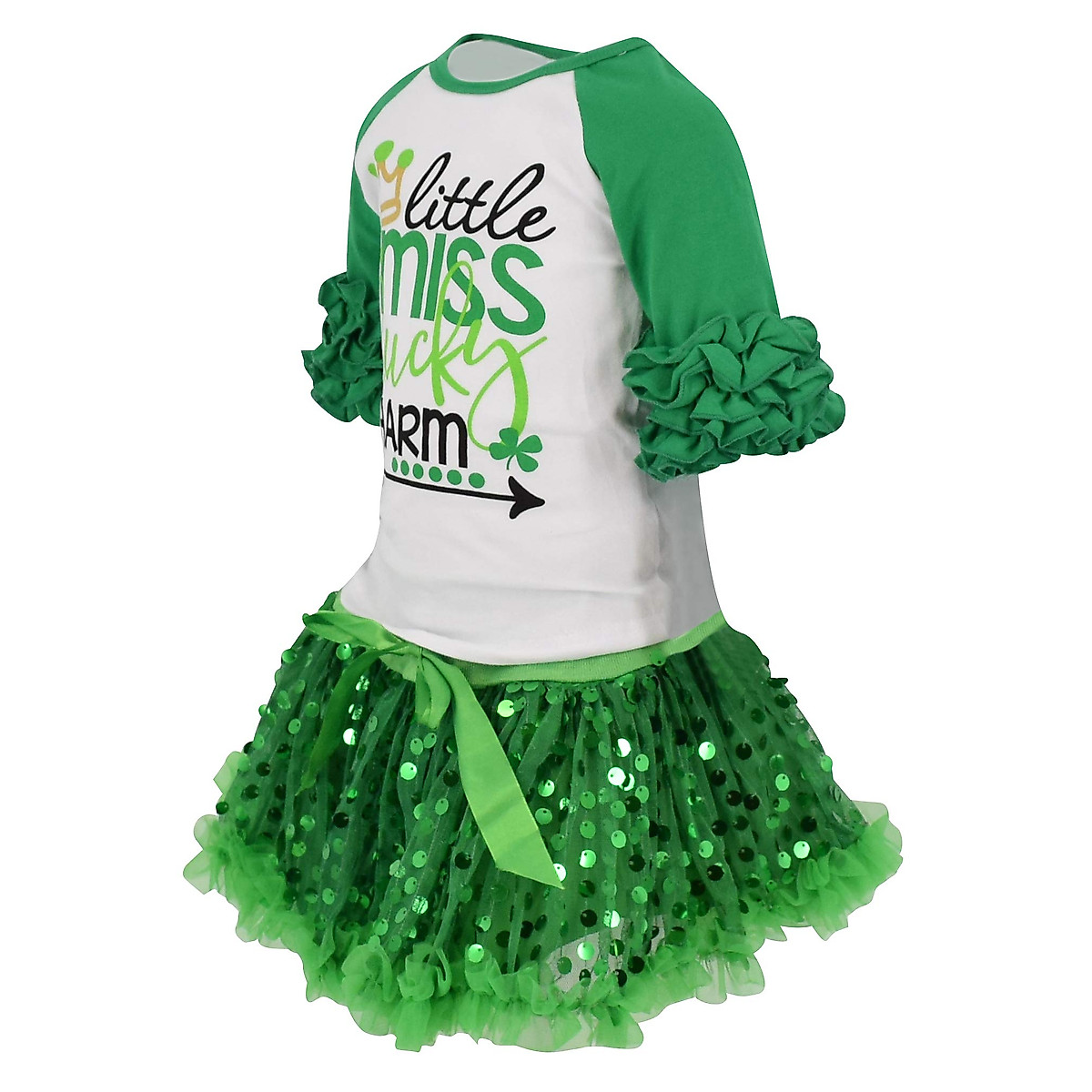 Toddler Big Girls St Patricks Day Lucky Charm Skirt Shirt Dress Outfit (6/XL, Green)