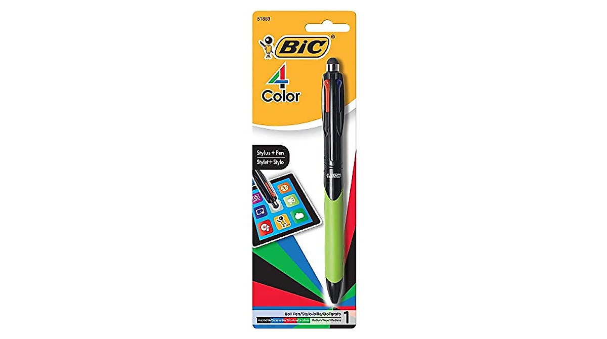 BIC 4-Color Grip Ballpoint Pen with Stylus, Medium Point (1.0mm ...