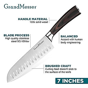 Santoku Knife, 7 inch Japanese Chef Knife, High Carbon Stainless Steel Cooking Knife with Ergonomic Wooden Handle and Gift Box.
