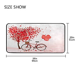 Kitchen Rugs Red Love Heart Bicycle Valentine's Day Design Non-Slip Soft Kitchen Mats Bath Rug Runner Doormats Carpet for Home Decor, 39" X 20"
