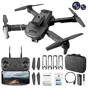 GBSELL 4K Dual Camera Drone, UAV HD 4K Aerial Photography Dual Camera Remote Control Quadcopter Boy Folding Model Aircraft Toy, Intelligent Obstacle Avoidance (Black)