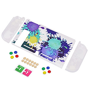 PlayVital Transparent Protective Case for Nintendo Switch, Soft TPU Slim Case Cover for Nintendo Switch Joycon Console with Colorful ABXY Direction Button Caps - Splattering Paint