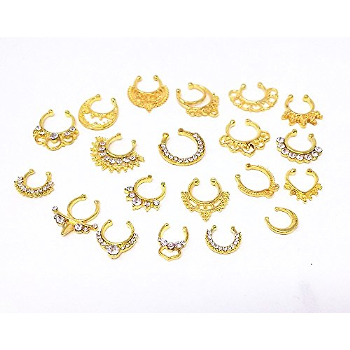 Honbay 20pcs Fake Septum Clicker Nose Ring Rhinestone Non Piercing Hanger Clip Body Jewelry (Gold)