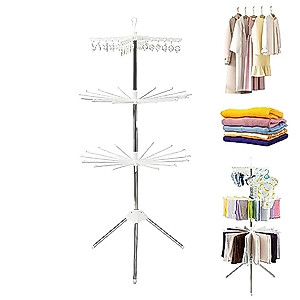 Clothes Drying Rack, Stainless Steel Foldable Drying Rack, Adjustable Laundry Handle Indoor Outdoor Laundry Drying Rack for Towels, Socks, Underwear, Shirts, Shorts, Bibs, Nappies, Kids Clothes