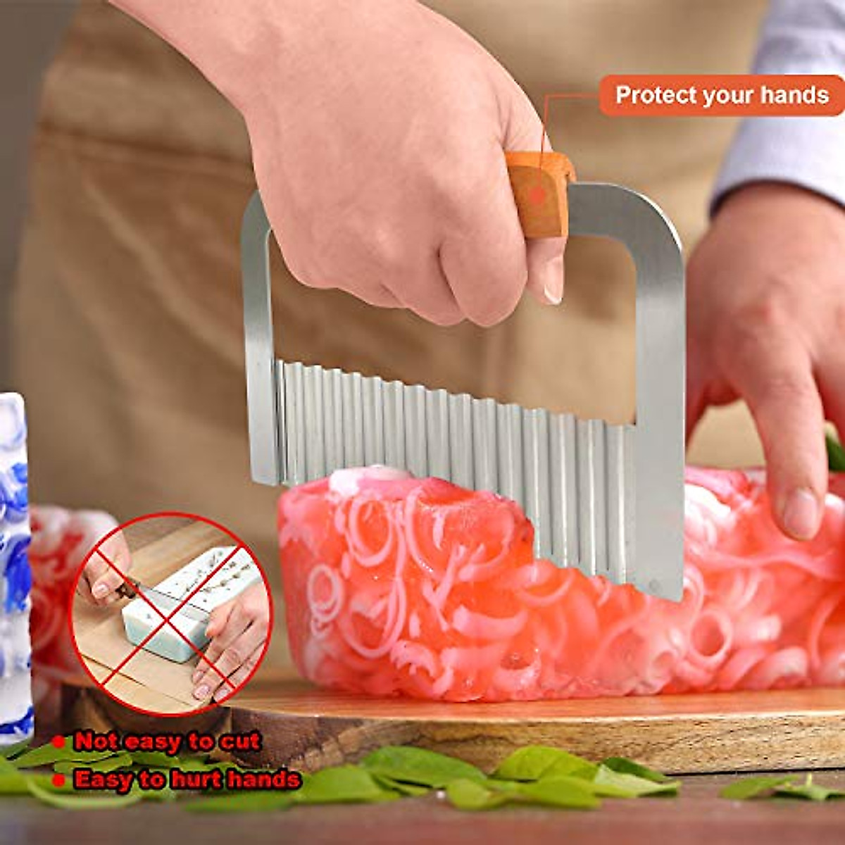 Silicone Soap Mold - Flexible Rectangular Loaf Mold Comes with Wood Box, Stainless Steel Wavy + Straight Scraper for Soaps Making