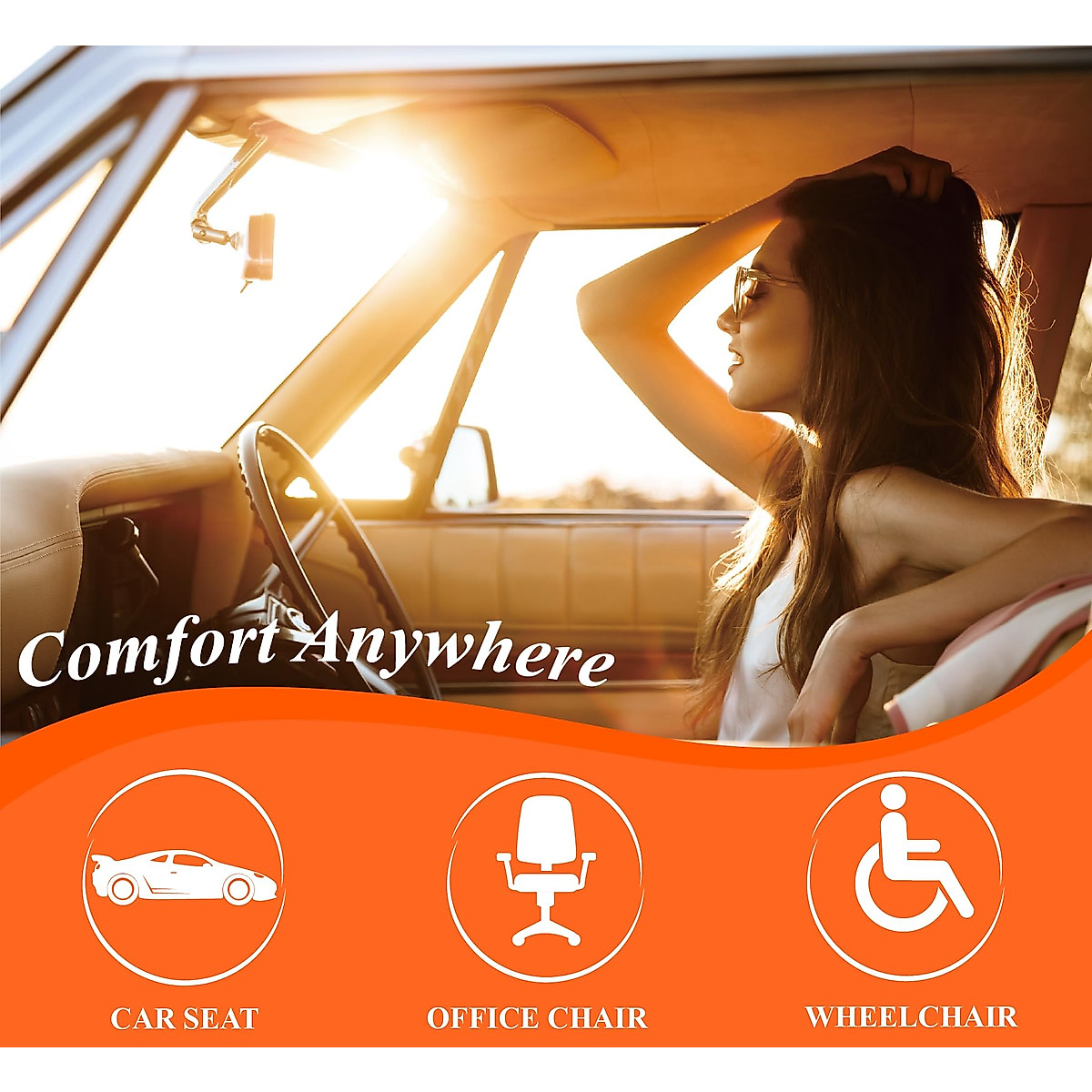 kingphenix Car Seat Cushion with 1.2inch Comfort Memory Foam, Seat Cushion for Car and Office Chair (Black)