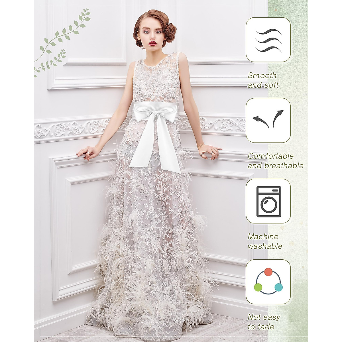 Glitopper Women Satin Waist Belts Dress Sash Waist Belt for Special Occasion Bridal Wedding Prom Formal 3.5'' Wide(White)