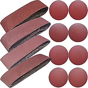 SACKORANGE 38 PCS Sander Belt Set- 8 PCS 4 x 36 Inch Aluminum Oxide Sanding Belts - 60, 80, 120, 150 Grit + 30 Pieces 6 Inch Self Stick Aluminum Oxide Sanding Disc (4x36"+6" Disc)
