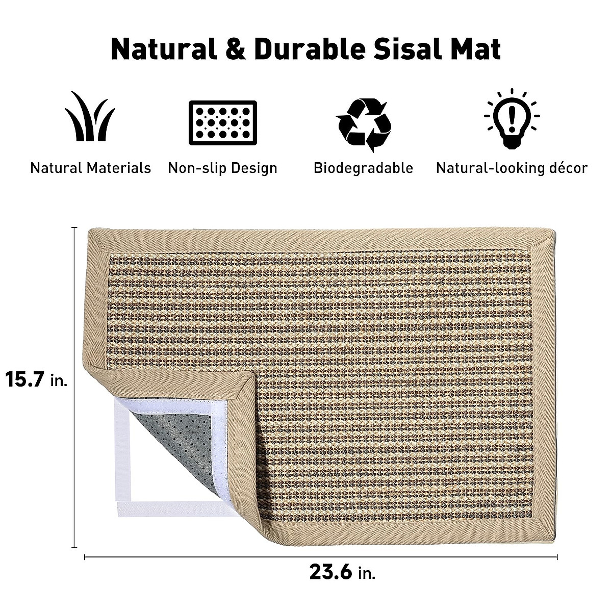 FUKUMARU Cat Scratcher Mat, 23.6 X 15.7 Inch Natural Sisal Cat Scratch Mats, Horizontal Cat Floor Scratching Pad Rug, Protect Carpets and Sofas (Cream - Thicken)