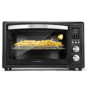 CROWNFUL Air Fryer Toaster Oven, 32 Quart Convection Roaster with Rotisserie & Dehydrator Combo Cooker, 12 Presets, Accessories and Cookbook Included, ETL Listed (Black)