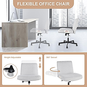 Simple Deluxe Extra Wide Criss Cross Office Chair Computer Chair with Wheels, Armless Air Cushion Small Desk Chair, Adjustable Height 360° Rolling Swivel Computer Chair, Grey