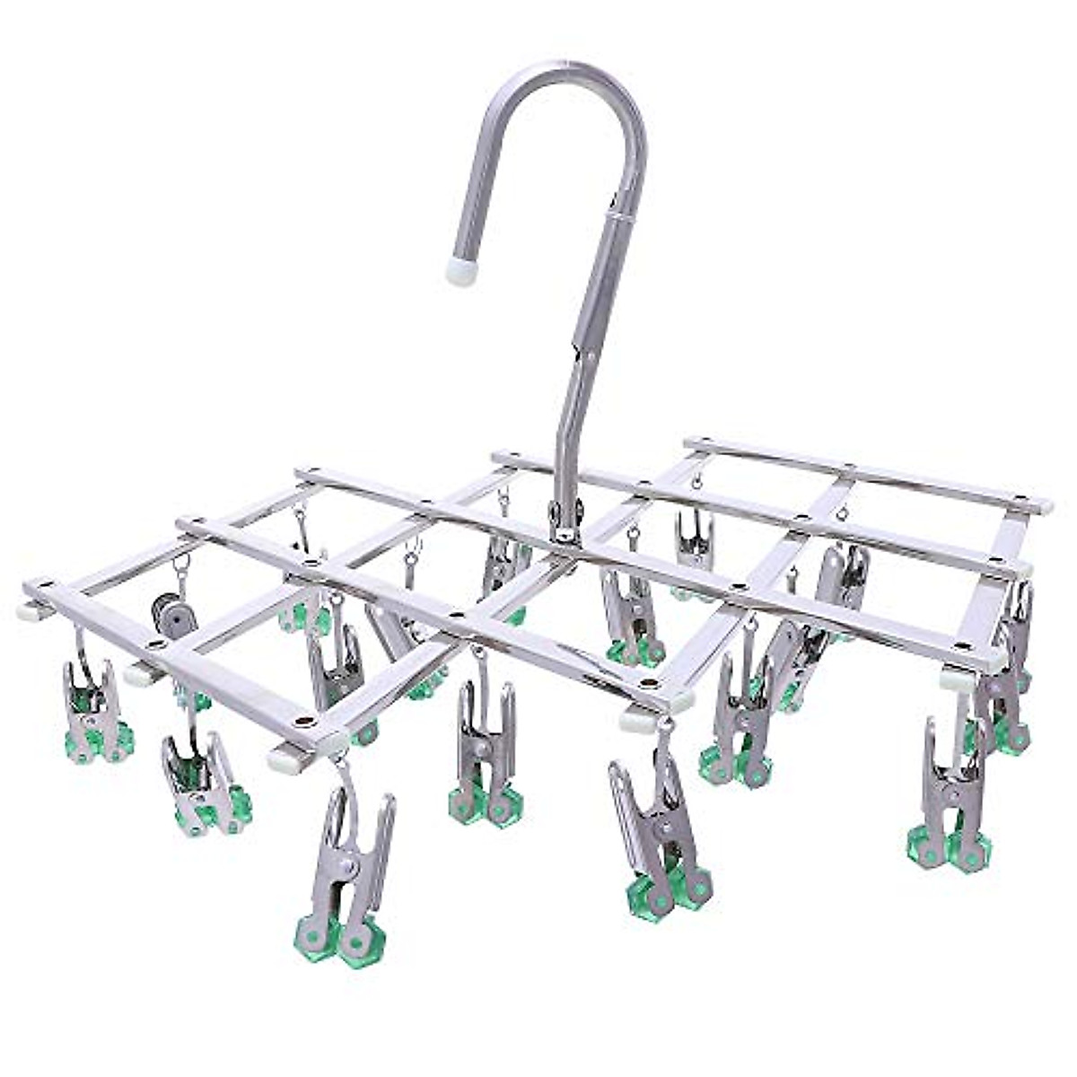 Qinglele Drying Hanger,Hanging Drying Rack,Drip Hanger Stainless Steel with 18 Pegs for Laundry Underwear Socks Bra Panty,Quickly Remove Clothes from Hanger,Windproof,Folding Portable,Green