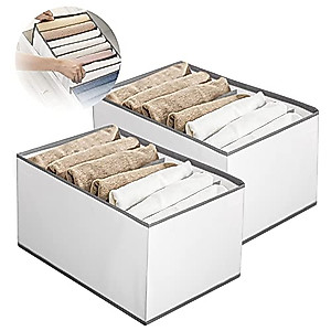 Cloth Drawer Organizer Foldable Closet Dividers Nylon Pants Clothes Storage Box Fabric Dresser Compartments for Jeans Tshirt Clothing Organization, 2 Pack. (Gray 7 Cells-2pack)
