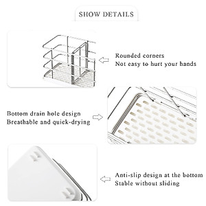 Stainless Steel Sponge Holder For Sink Kitchen Sink Organizer,Sink Tray Drainer Rack For Countertop Or Wall-Stick With Dish Drainer Keep Dry (White)