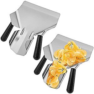 JEUIHAU 2 Pcs Stainless Steel French Fry Scoop, Double Handle Popcorn Scoop, Stainless Steel Commercial French Fry Bagger for Popcorn, Chip, Candy, Desserts, Snacks, Ice, Dry Goods