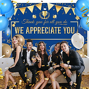 We Appreciate You Banner Backdrop -Wxiben Blue Employee Appreciation Decoration Thank You Nurse Teacher Banner Farewell Going Away Party Backdrop Supplies Work Anniversary Appreciation Decor(71*45 In)