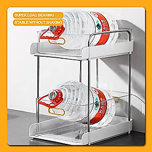 Pull Out Under Sink Organizer 2 Tier Multi Purpose Sink Organizers Storage for Bathroom Kitchen Sink Storage Organizer Sliding Cabinet Organizer,White,L