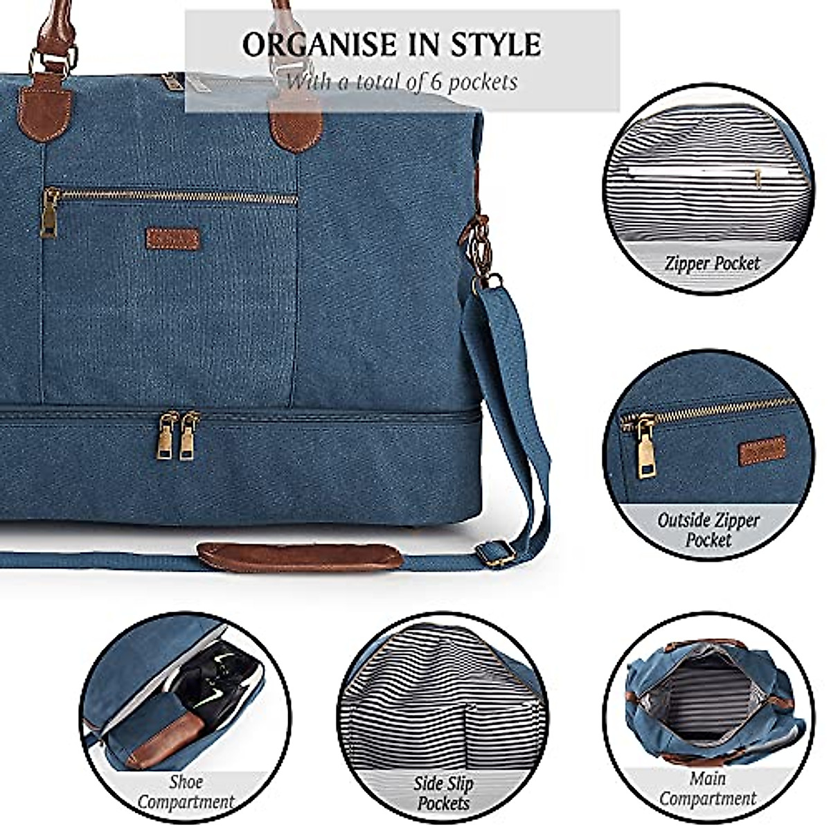 Weekender Bag for Women,Large Overnight Bag with Adjustable Strap,Travel Duffel Bag with Toiletry Bag,Carry On Tote Bag with Shoe Compartment,Sports Tote Gym Bag,Hospital Bag for Labor and Delivery