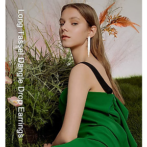 FINZOR 6 Pairs Long Tassel Dangle Drop Earrings for Women Punk Sleek Metal Chain Earrings Wedding Bridesmaid Jewelry（Silver）